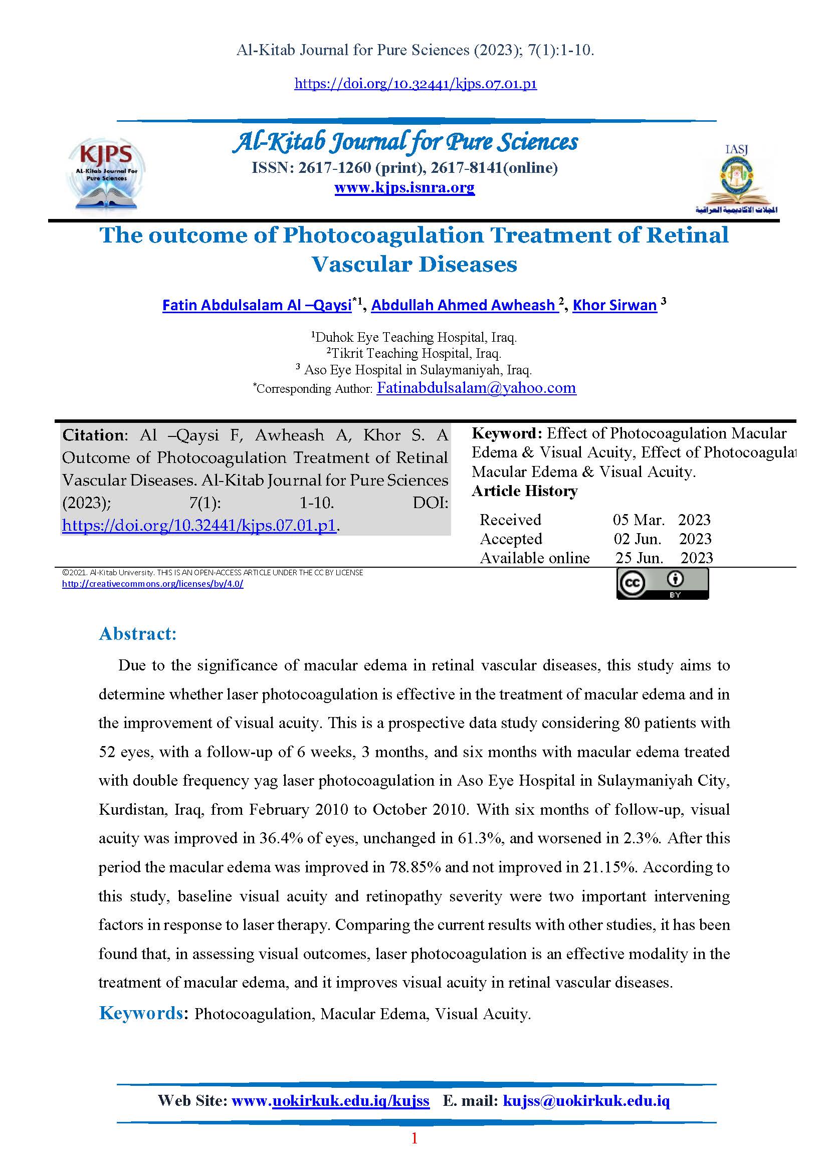 Vol. 7 No. 1 (2023): Al-Kitab Journal for Pure Sciences | Al-Kitab ...